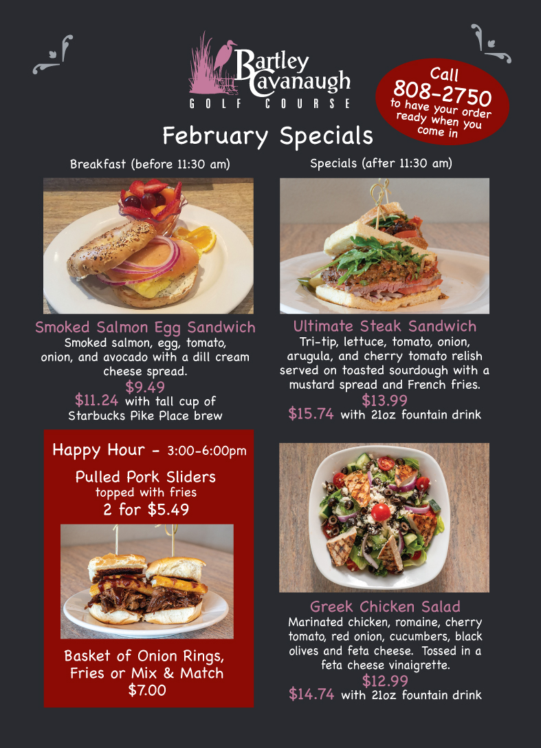 February Food Specials at Cavanaugh Cafe - Haggin Oaks